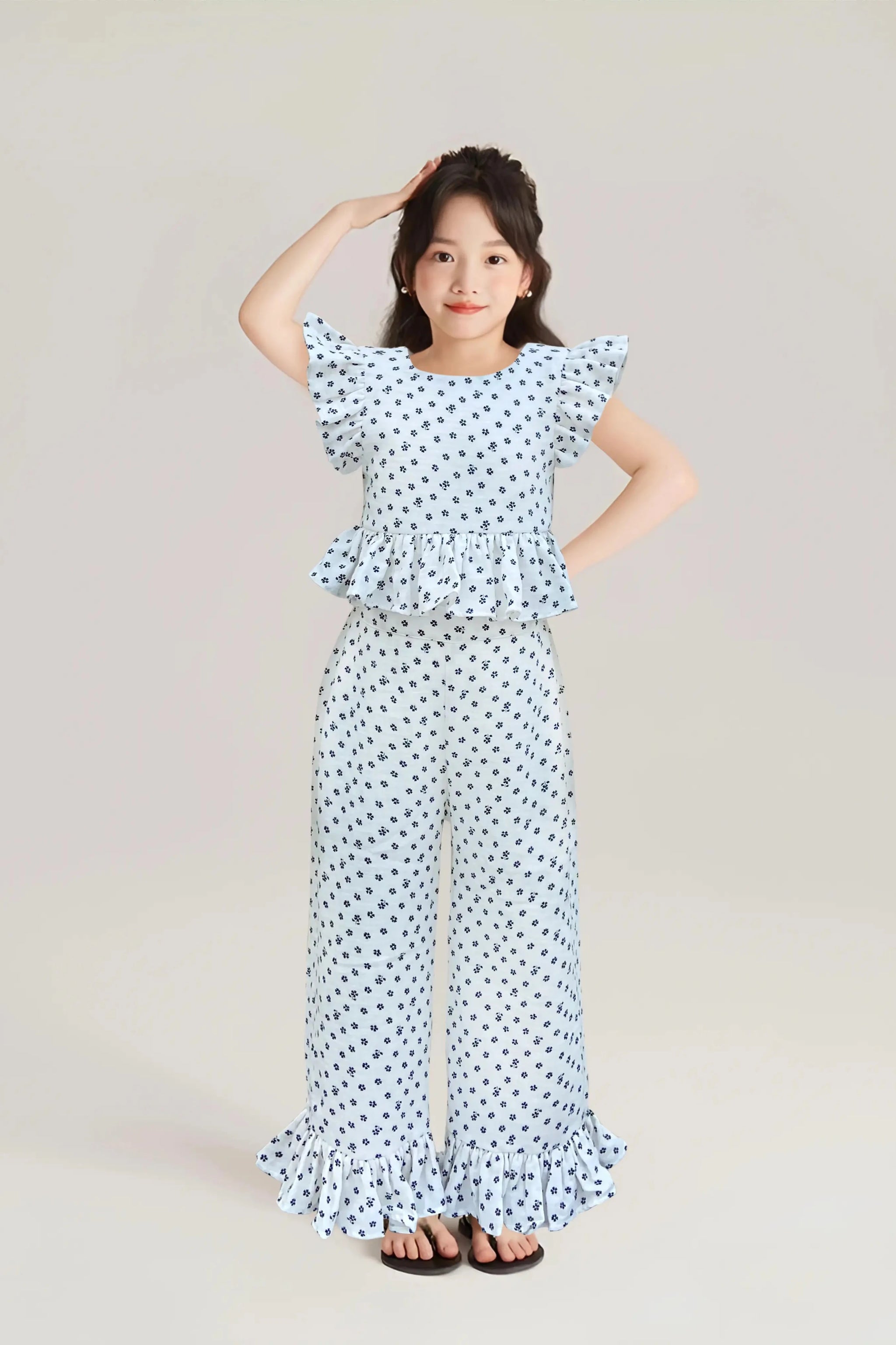 Stylish Girls' White Floral Coord Set (2 Years to 9 Years)